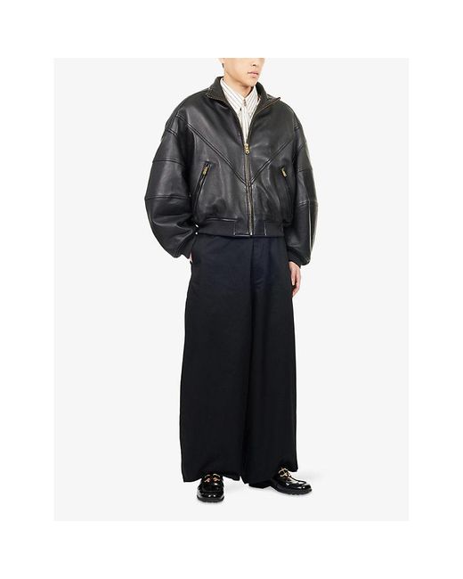 Willy Chavarria Ruff Rider High-Neck Leather Jacket in Black for Men ...