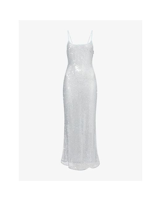 Amy Lynn Translucent-Sequin Sleeveless Woven Maxi Dress in White | Lyst