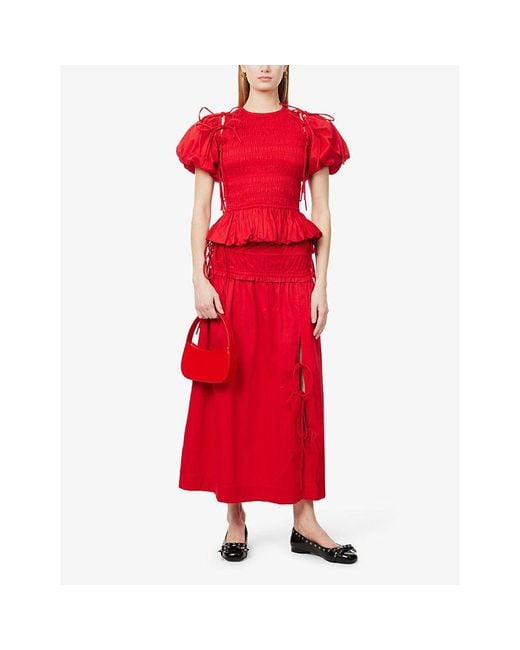 Damson Madder Becca Puffed-Sleeves Cotton Top in Red | Lyst