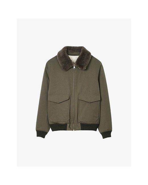 Sandro Shearling-Collar Cotton Aviator Jacket in Green for Men | Lyst