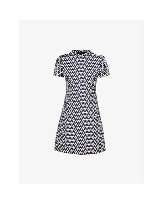 Valentino Garavani Monogram-Pattern Wool-Jacquard Mini Dress in Blue | Lyst