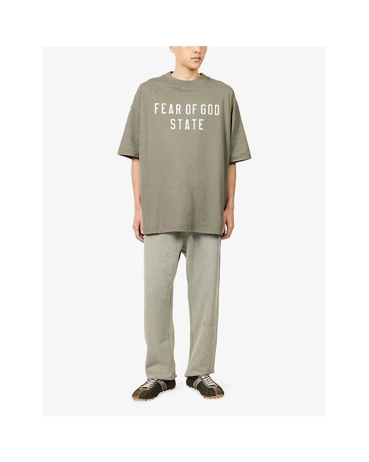 Fear Of God Brand-Print Crewneck Cotton-Jersey T-Shirt in Grey for Men ...