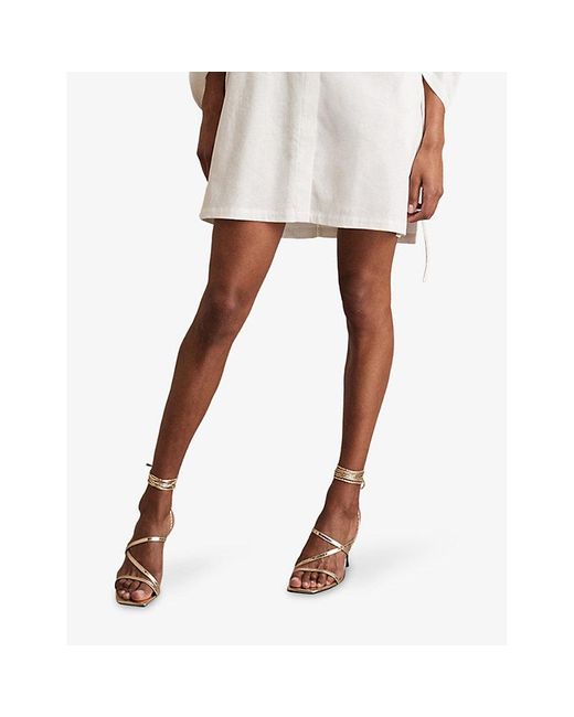 Reiss Rebecca Heeled Leather Sandals in Metallic | Lyst