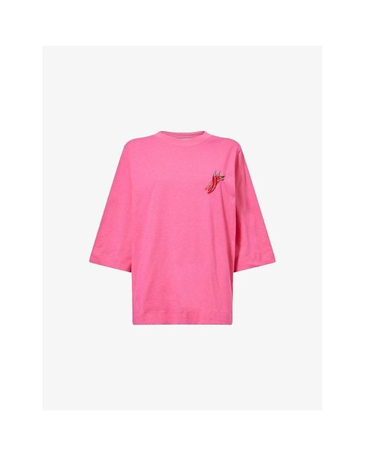 FARM Rio Spicy Pepper Relaxed-Fit Cotton-Jersey T-Shirt in Pink | Lyst
