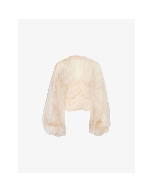 Zimmermann Illuminate Macrame-Trim Silk Bodice Blouse in Natural | Lyst
