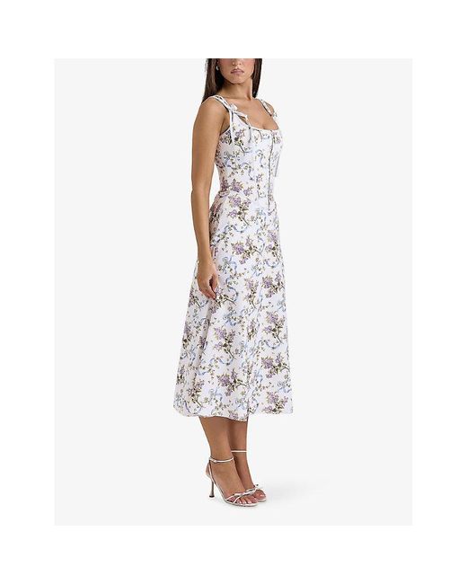 House Of Cb Dionne Print Cotton Midi Dress in White | Lyst