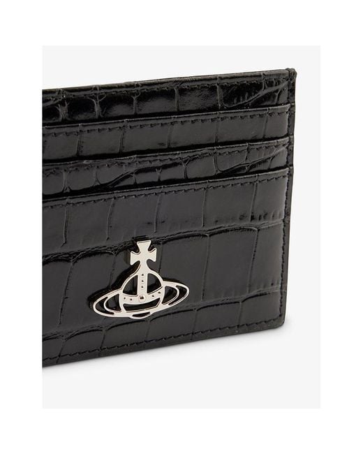 Vivienne Westwood Orb-logo Croc-embossed Leather Card Holder in Black | Lyst