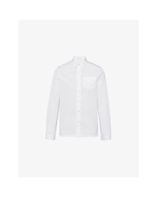 Prada Logo-Patch Boxy-Fit Cotton Shirt in White for Men | Lyst
