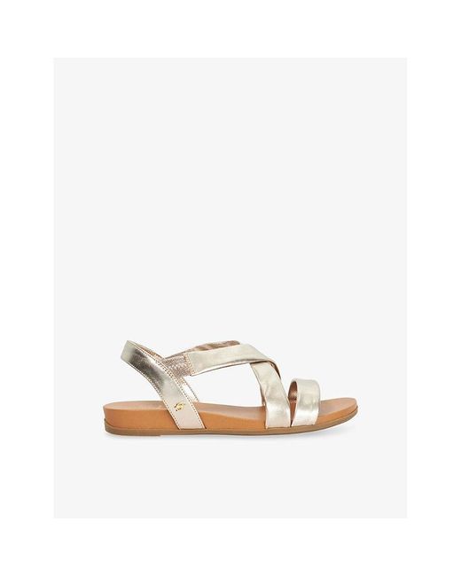 Dune Landies Cross-Strap Metallic Leather Sandals in Natural | Lyst