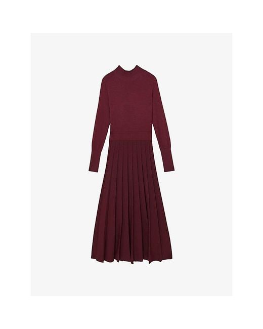 Reiss Alicia Belted Knit Pleated Midi Dress in Red | Lyst UK