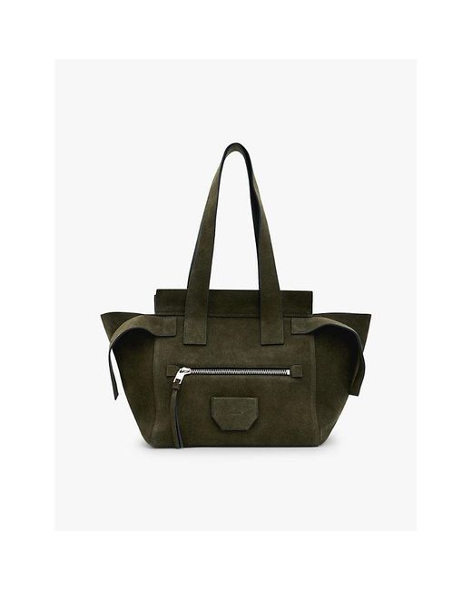 AllSaints Perez Logo-Embossed Suede Shoulder Bag in Green | Lyst