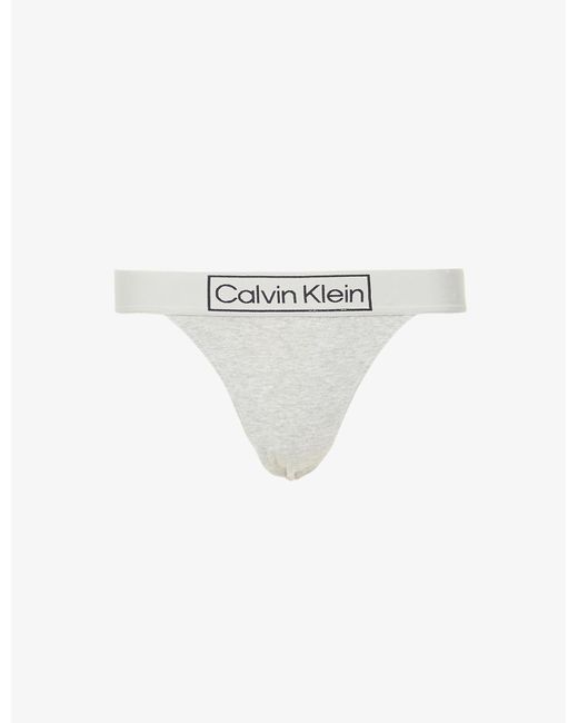 Calvin Klein Reimagined Heritage Mid Rise Stretch Cotton Thong In White