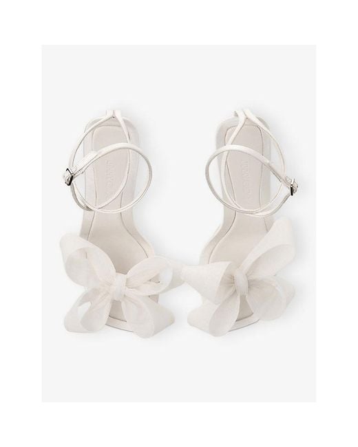 Jimmy Choo Staz 90 Mesh-Bow Satin Heeled Sandals in White | Lyst