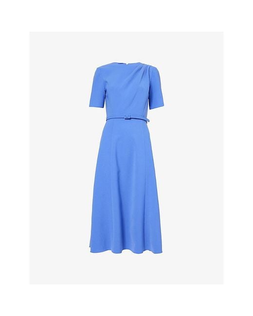 Carolina Herrera Draped Woven Midi Dress in Blue | Lyst UK