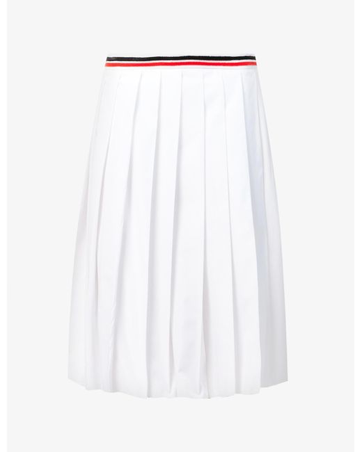 Miu Miu Pleated Logo Print Cotton Blend Mini Skirt In White Lyst