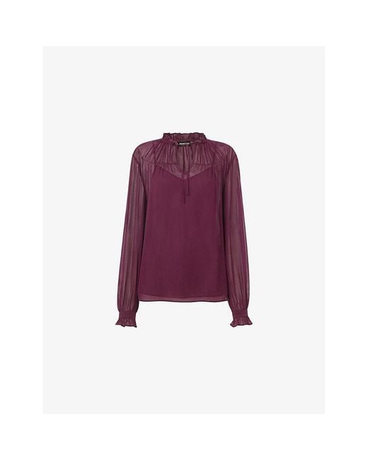 Whistles Tie-Neck Long-Sleeve Sheer Woven Blouse in Purple | Lyst UK
