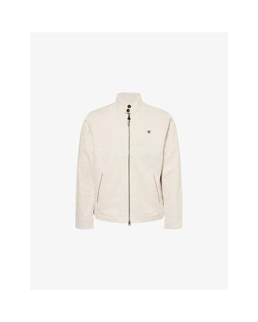 Hackett Logo-Embroidered Regular-Fit Woven Harrington Jacket in Natural ...