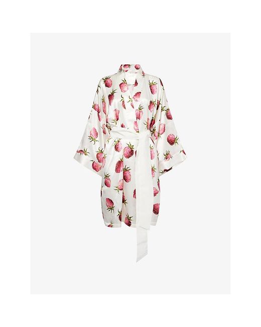 Olivia Von Halle Mimi Graphic-Pattern Silk Robe in White | Lyst