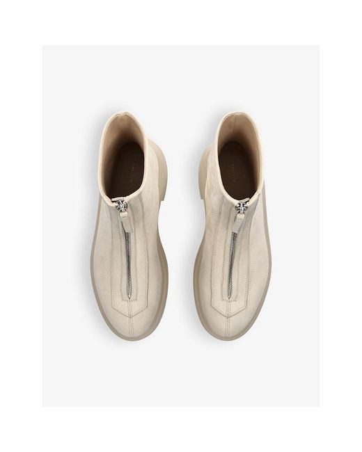 The Row Zipped Grained-Leather Ankle Boots in Natural | Lyst