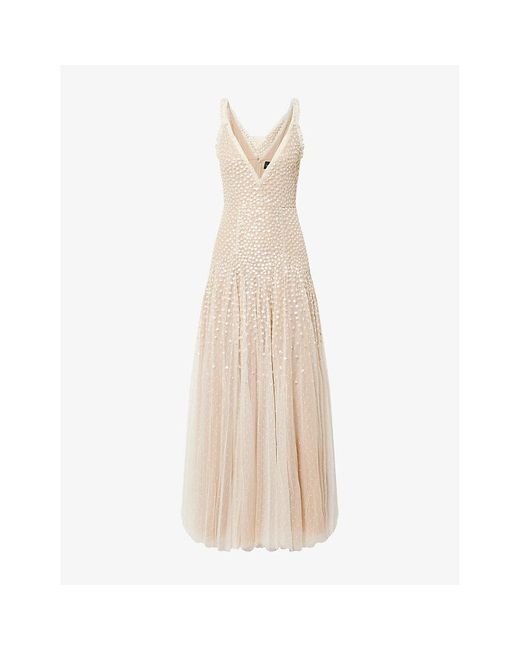 Needle & Thread Sequin Cascade Plunge-Neckline Woven Gown in Natural ...