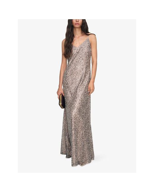 Reiss Faye Embellished Sequin Maxi Gown in Gray | Lyst