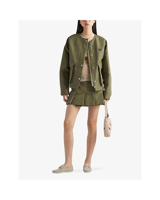 Prada Technical Pleated Woven Mini Skirt in Green | Lyst