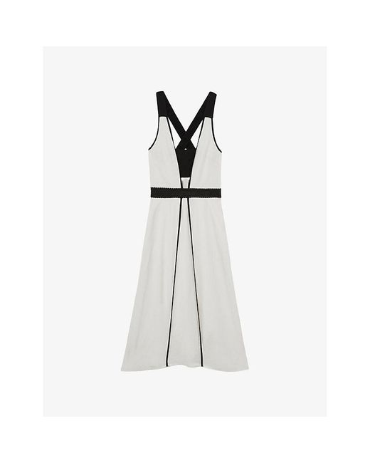 Reiss Valencia Contrast-Binding Linen-Blend Midi Dress in White | Lyst