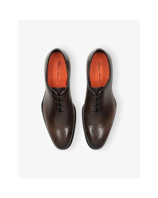 Santoni Carter Wholecut Leather Oxford Shoes in Brown for Men | Lyst UK