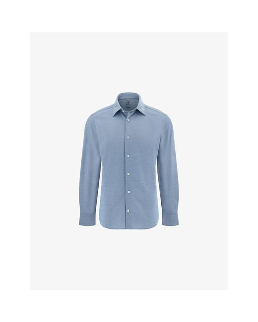 BOGGI Closed-Collar Regular-Fit Cotton-Blend Jersey Shirt in Blue for ...