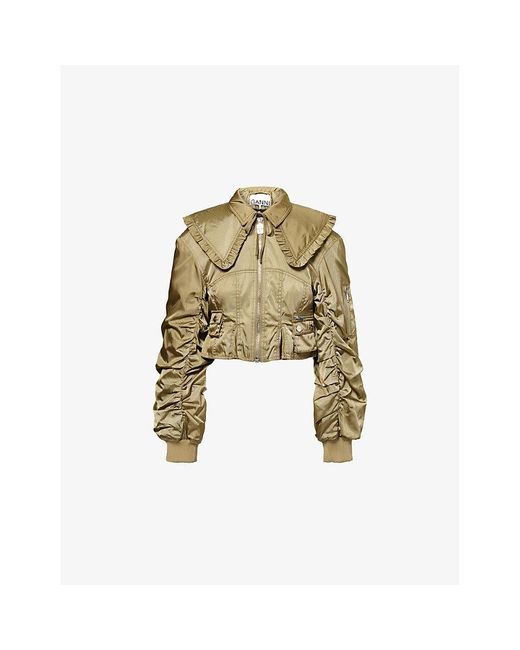Ganni Patch-Pocket Fitted Woven Bomber Jacket in Metallic | Lyst