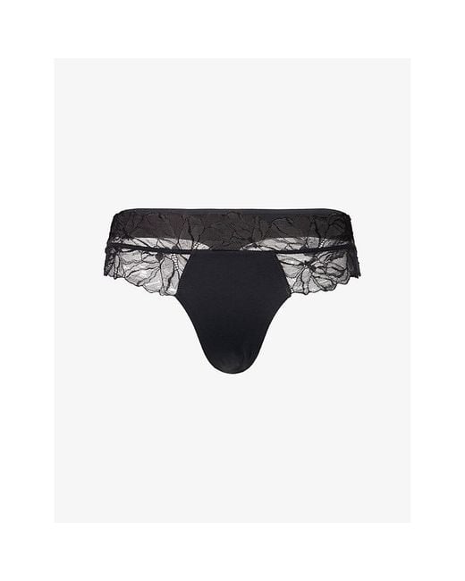 Calvin Klein Perfectly Fit Lace Stretch-Woven Thong in Black | Lyst UK