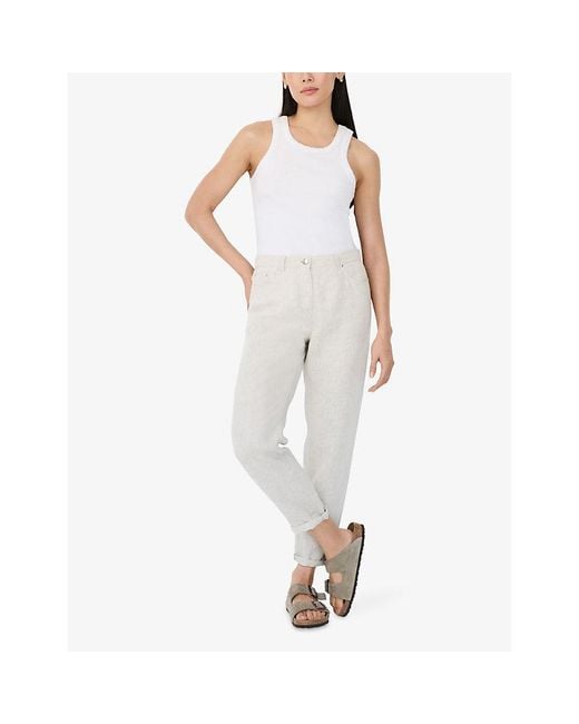 The White Company Brompton Tapered-Leg Linen Trousers in White | Lyst UK