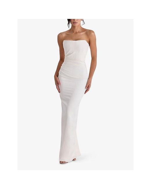 House Of Cb Clarinda Strapless Satin Bridal Gown in White | Lyst