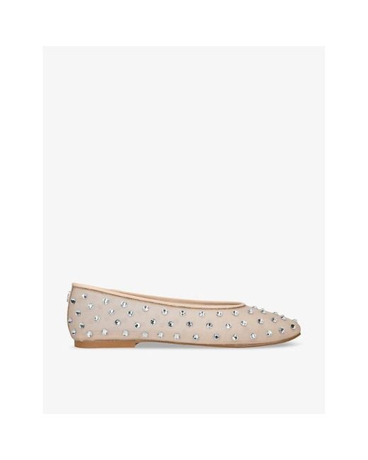 Steve Madden Viv Rhinestone-Embellished Mesh Ballet Flats in Natural | Lyst
