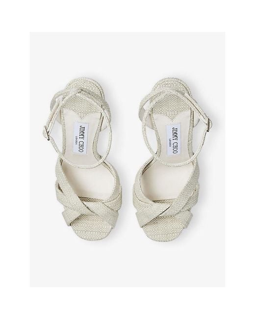 Jimmy Choo Kove 120 Raffia Platform Sandals in White | Lyst