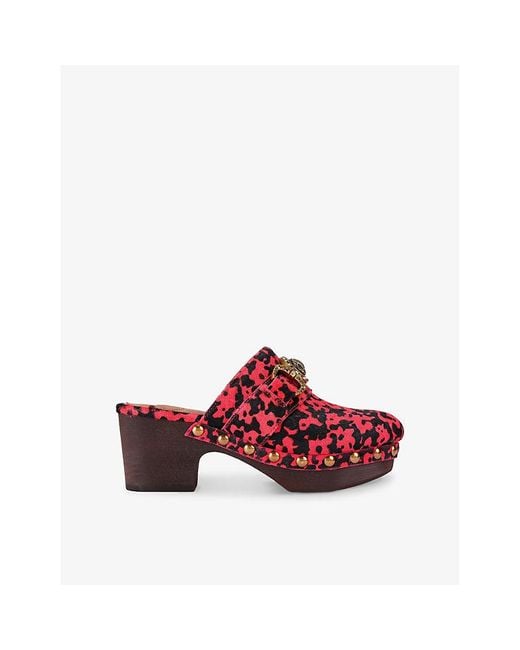 Kurt Geiger Mansion Heeled Leather Clogs in Red | Lyst