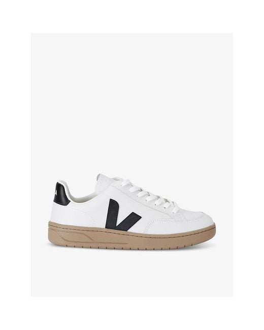 Veja V12 Logo-embroidered Leather Low-top Trainers in White for Men | Lyst