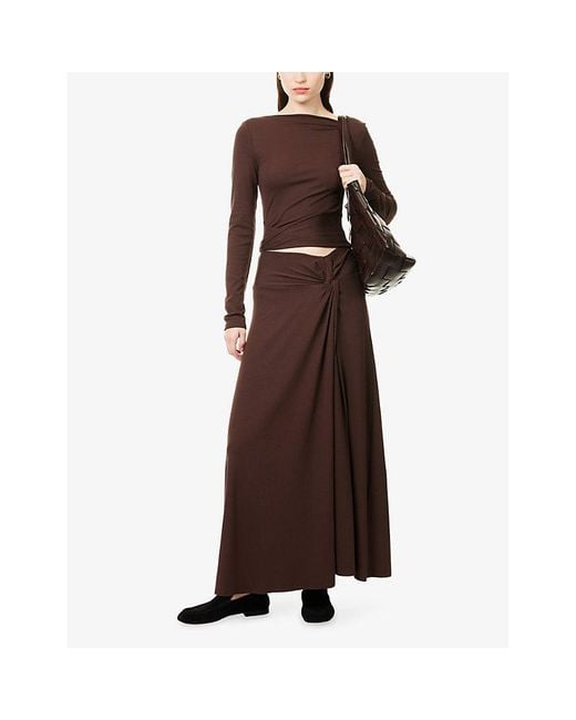 Dissh Hadley Twist Stretch-Woven Midi Skirt in Brown | Lyst