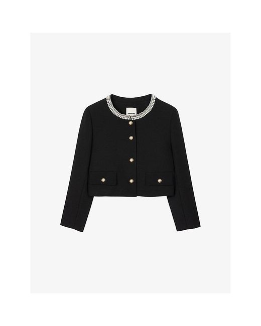 Sandro Bead-Embellished Cropped Stretch-Woven Jacket in Black | Lyst