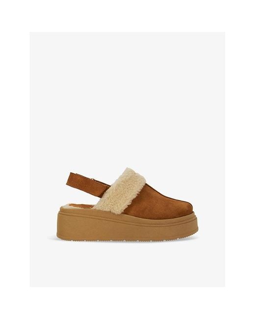 Dune Game Faux-Fur Lined Suede Mules in Brown | Lyst