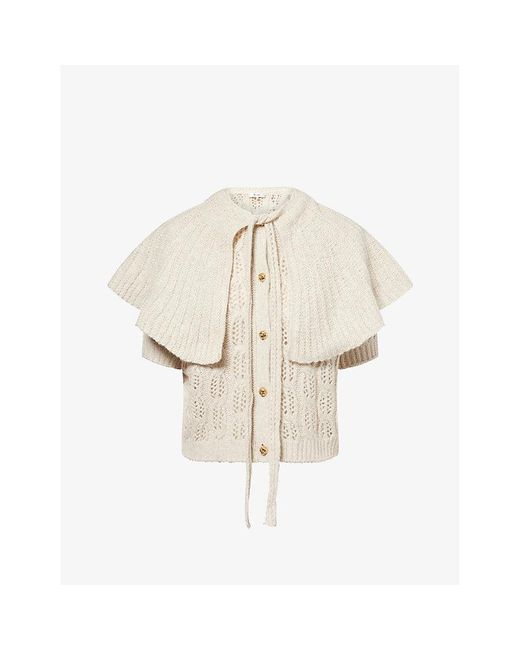 FRAME The Cape Short-Sleeves Wool-Blend Cardigan in Natural | Lyst UK