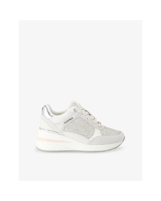 Carvela Kurt Geiger High Rise Pearl Faux-Leather Trainers in White | Lyst