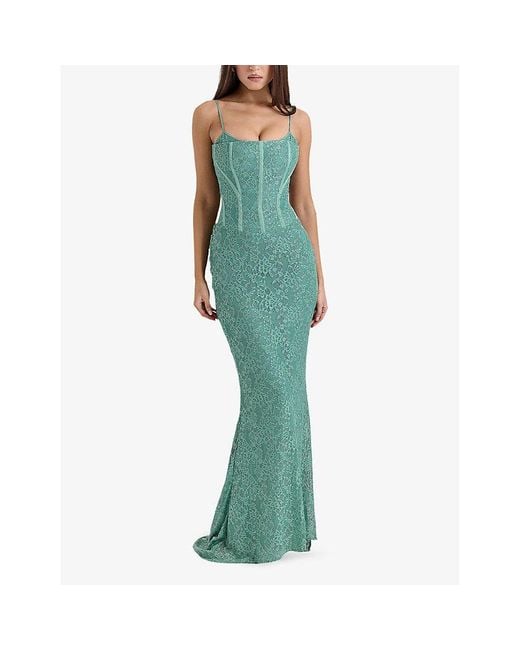 House Of Cb Antonina Corset Lace Maxi Dress in Green | Lyst UK