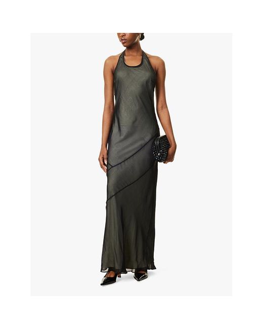 Sir. The Label Strobe Halterneck Silk Maxi Dress in Green | Lyst