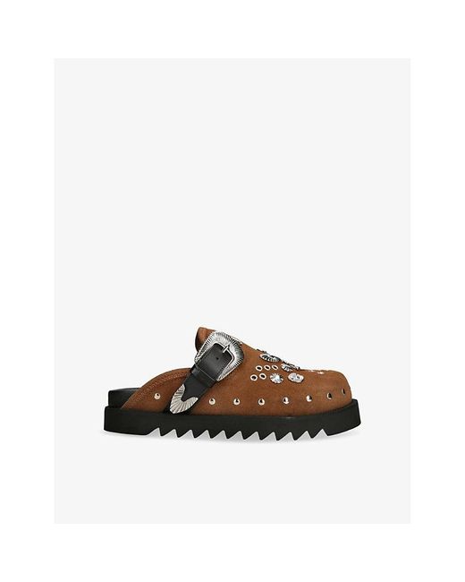 Toga Stud-Embellished Backless Suede Mules in Brown for Men | Lyst