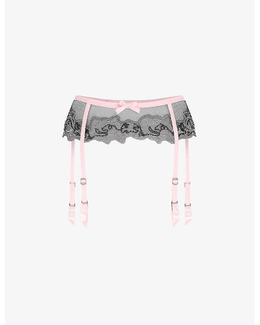 Agent Provocateur Lindie Floral Motif Bow Embellished Woven Suspender