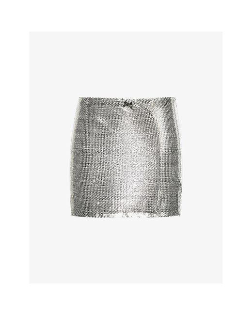 ROTATE BIRGER CHRISTENSEN Bow-Embellished Fully-Lined Sequin Mini Skirt ...