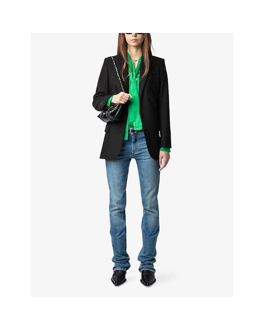 Zadig & Voltaire Tulba Tie-Neck Satin Blouse in Green | Lyst