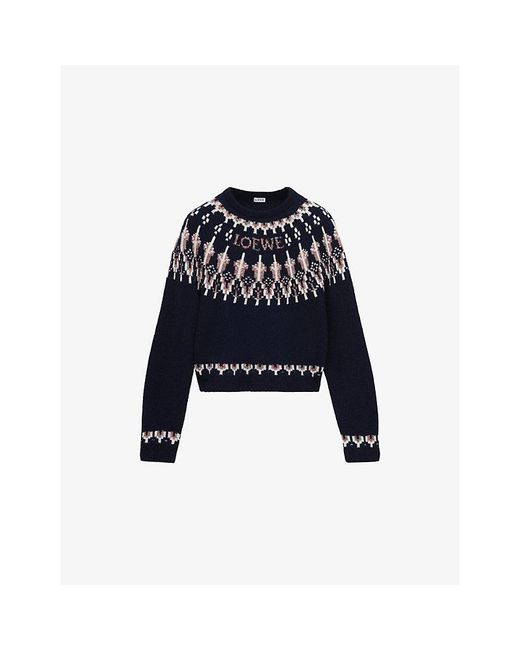 Loewe Branded Fairisle-Pattern Wool-Blend Jumper in Blue | Lyst UK