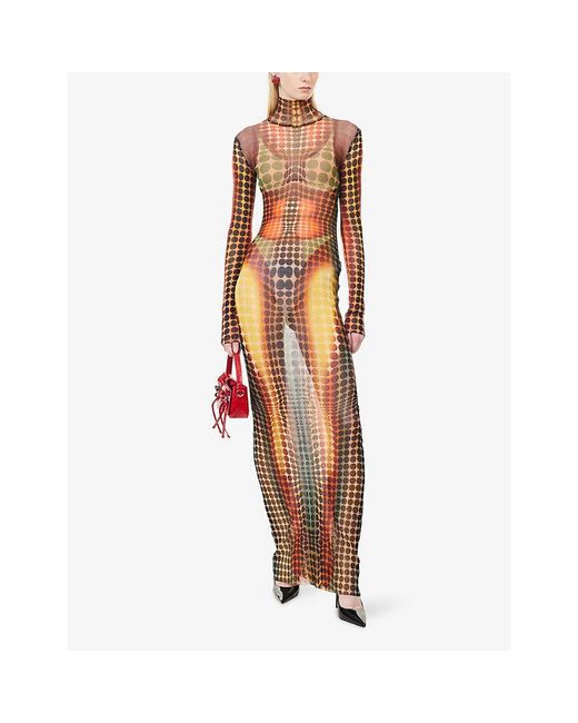 Jean Paul Gaultier Graphic-Pattern High-Neck Mesh Maxi Dress in ...